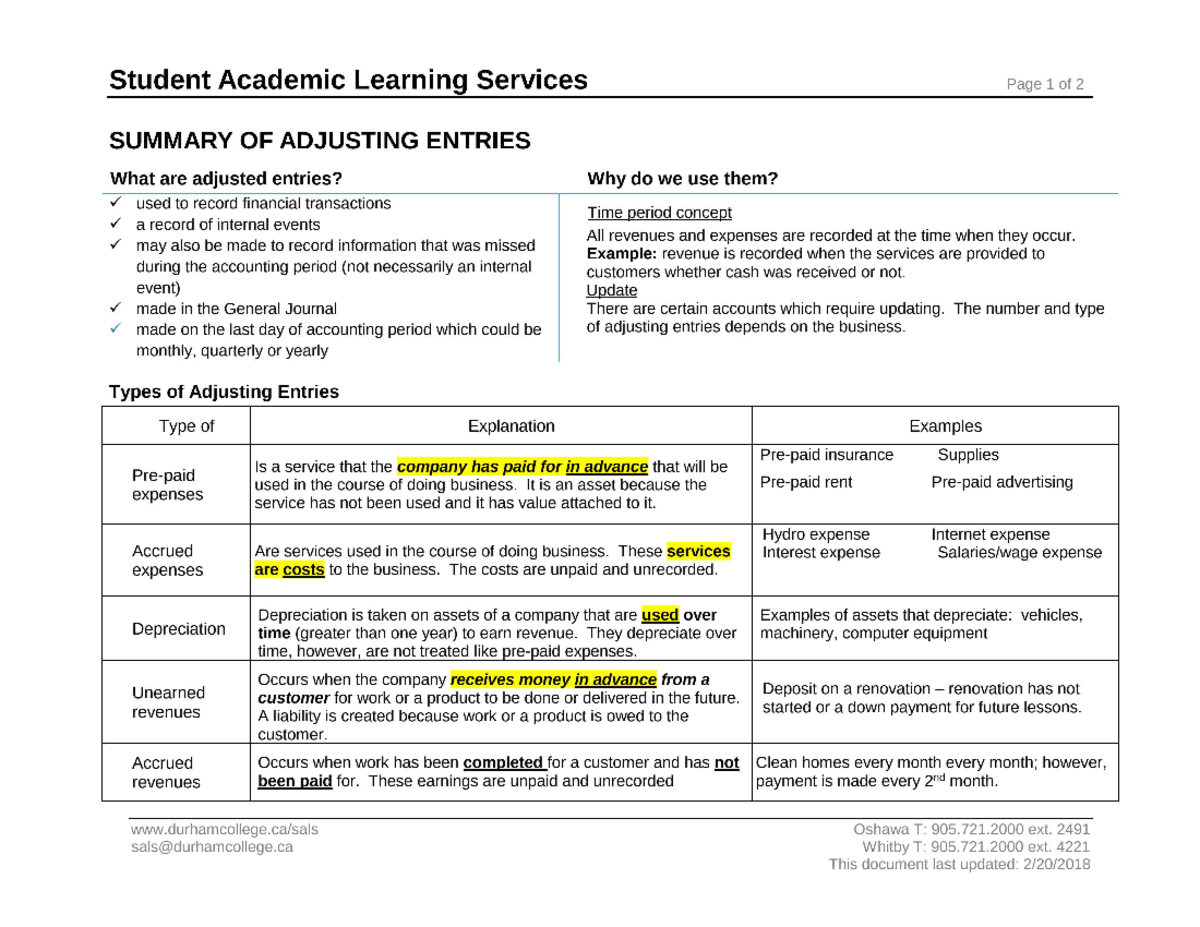 Adjusting entry - TOUR 300 - Studocu