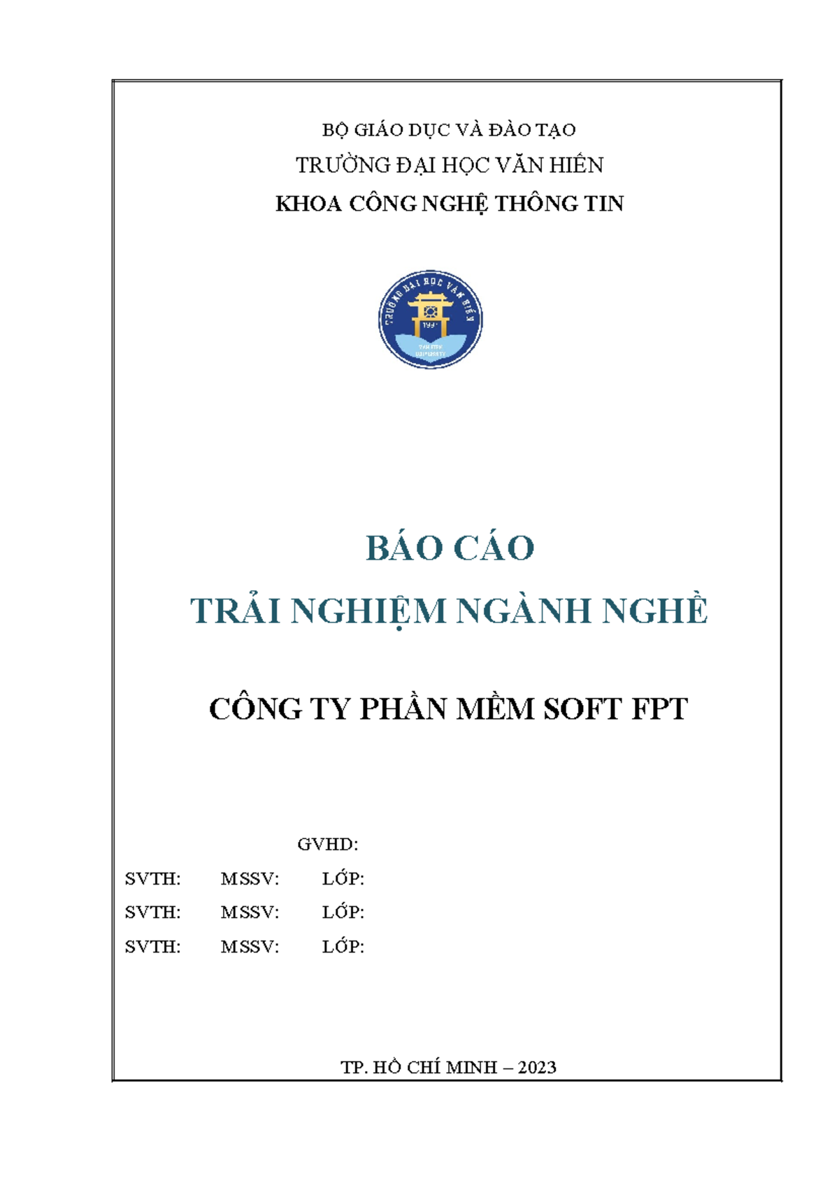 Công ty phần mềm Soft FPT - BỘ GIÁO DỤC VÀ ĐÀO TẠO TRƯỜNG ĐẠI HỌC VĂN ...