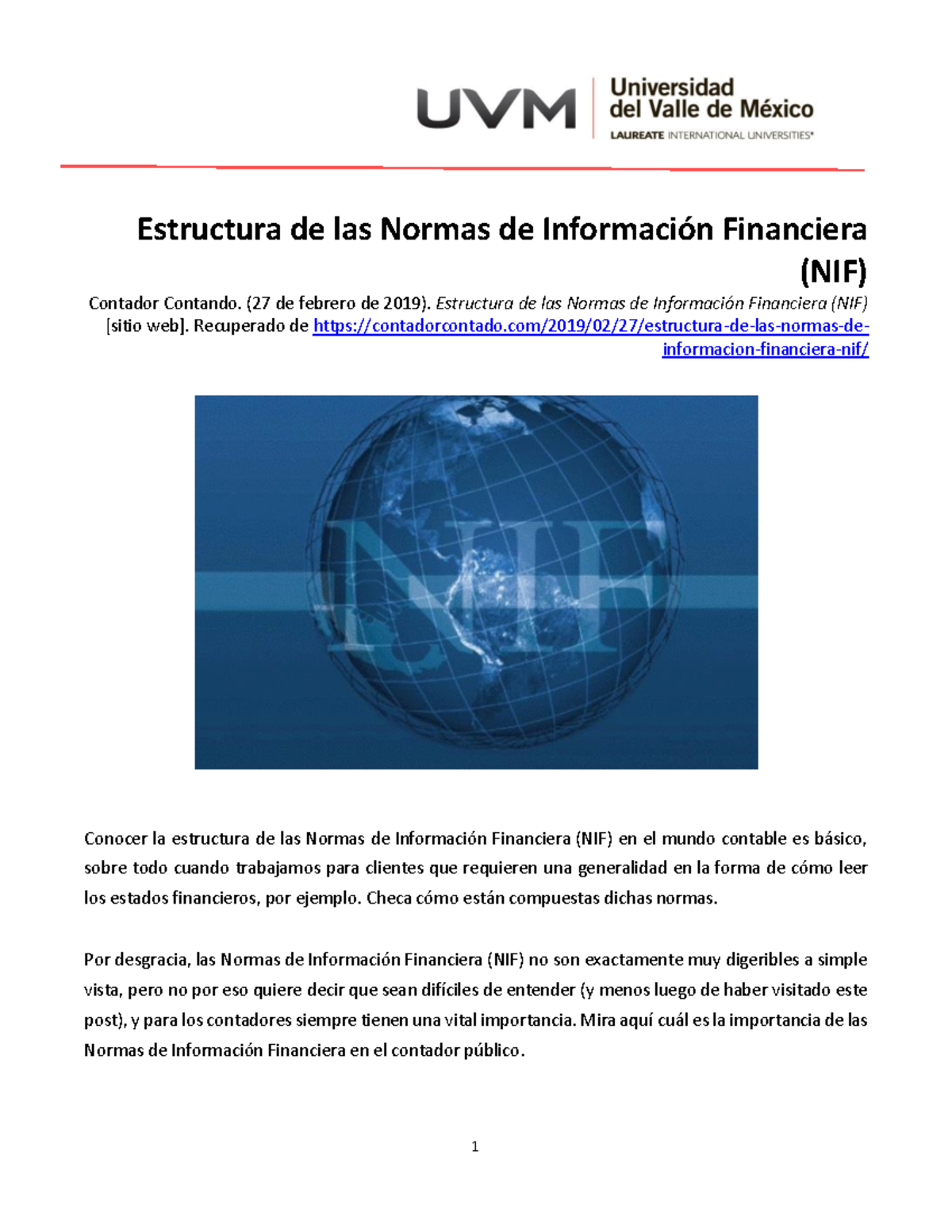 U4 Estructura de las Normas de Información Financiera (NIF ...