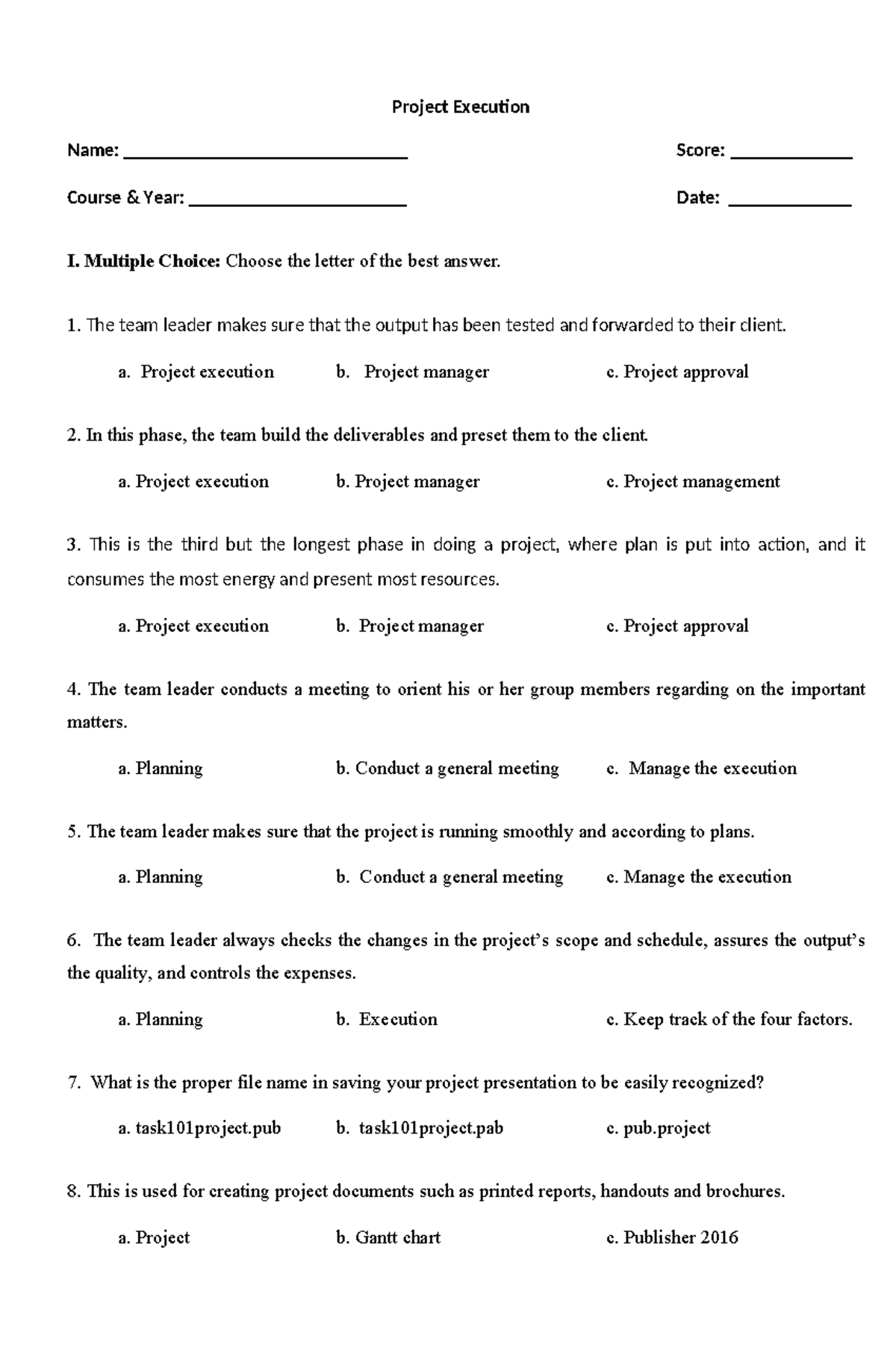 Project Execution - Project Execution Name ...