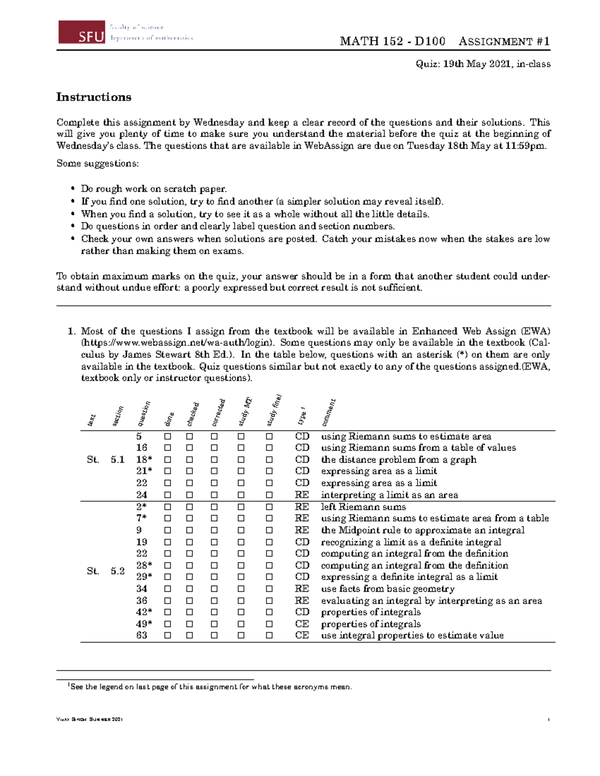 math 152 testbook question assignment1 - MATH 152 - D100 ASSIGNMENT ...