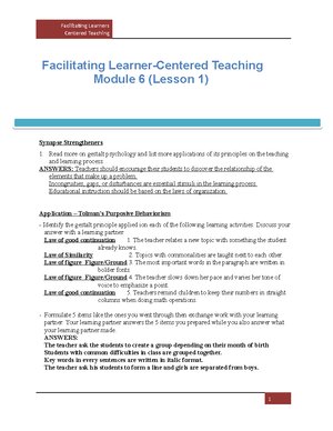 TTP module 9 - Facilitating Learner Centered-Teaching - PangSU - Studocu