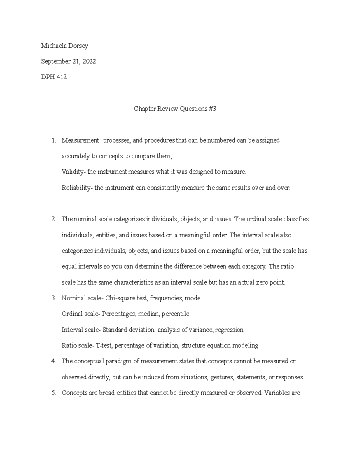DPH 412- CRQ 3 - Chapter 3 review questions - Michaela Dorsey September ...