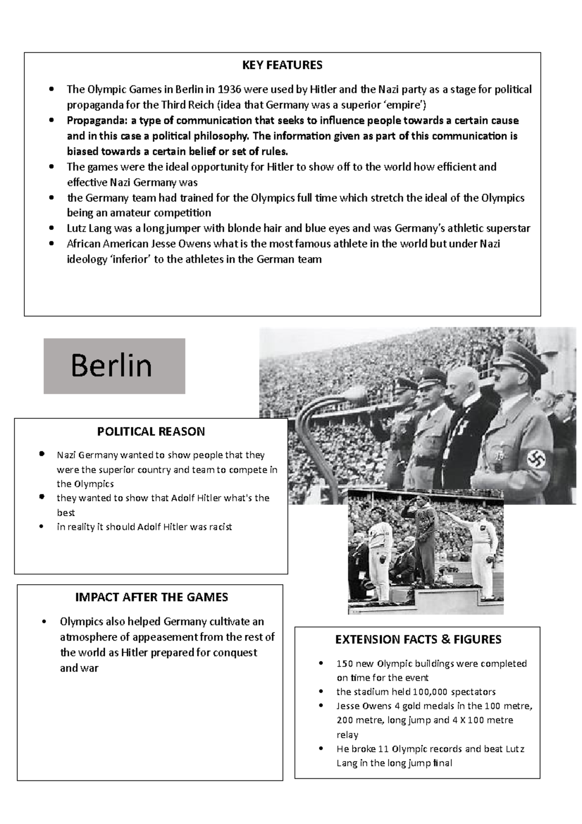 Berlin worksheet - description of political exploitation of Olympics ...