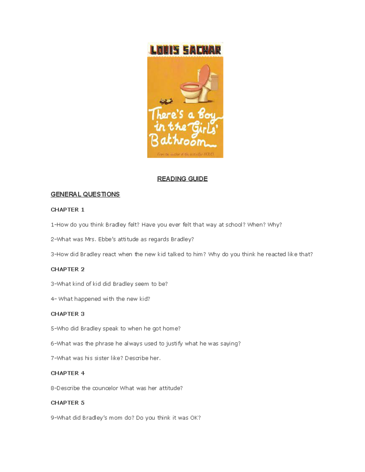 Theres A BOY IN THE Girls Bathroom - READING GUIDE GENERAL QUESTIONS ...