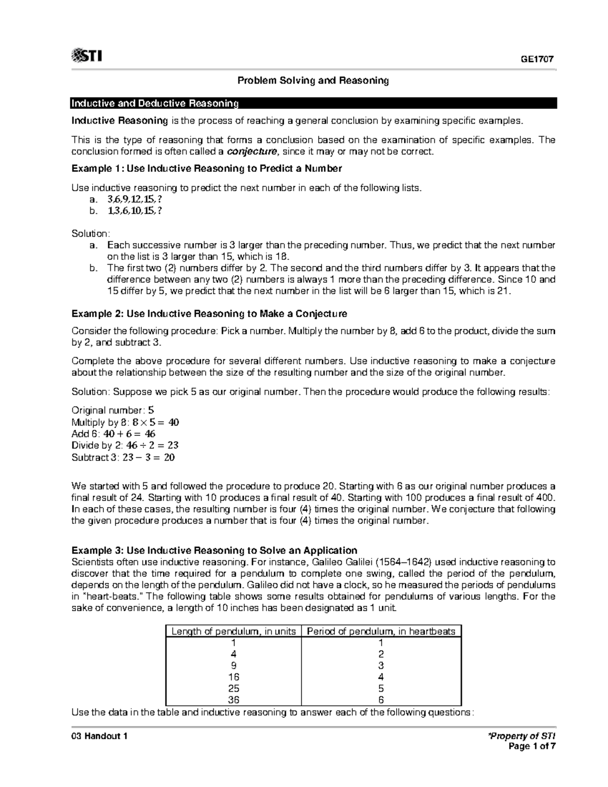 Reasoning In Mathematics In The Modern World 03 Handout 1 Property