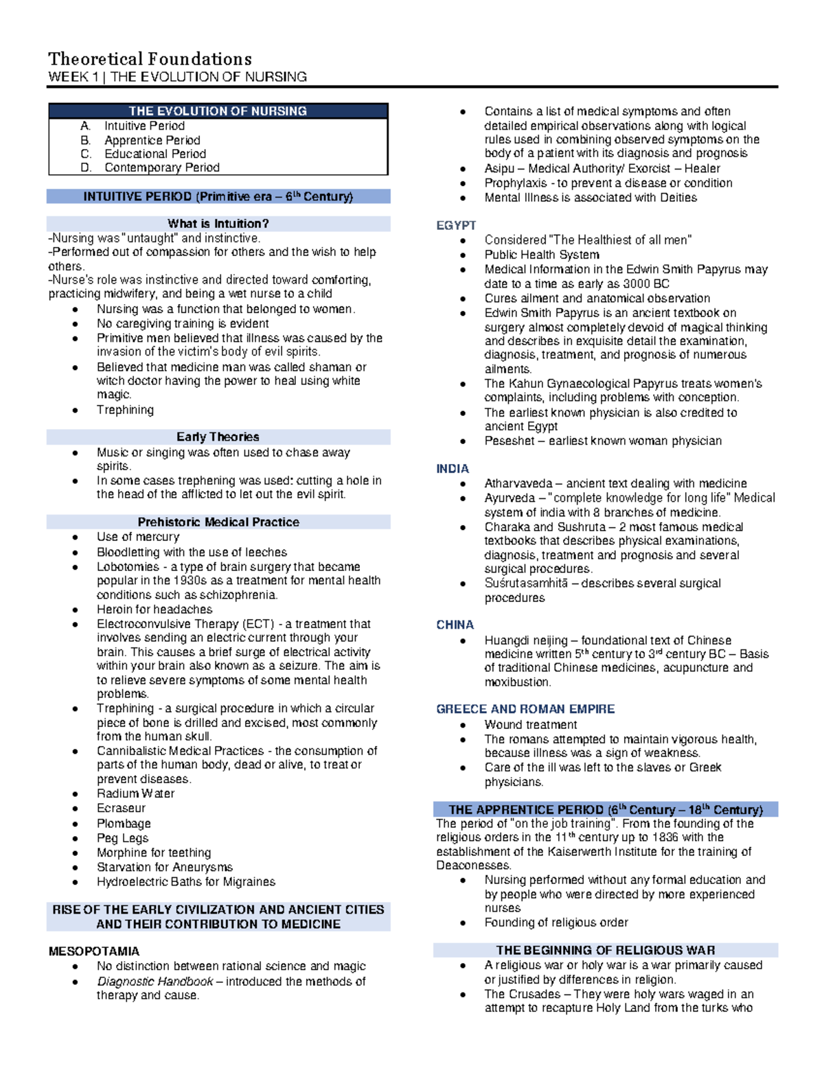 TFN-WEEK-1 - Nursing notes - WEEK 1 | THE EVOLUTION OF NURSING THE ...