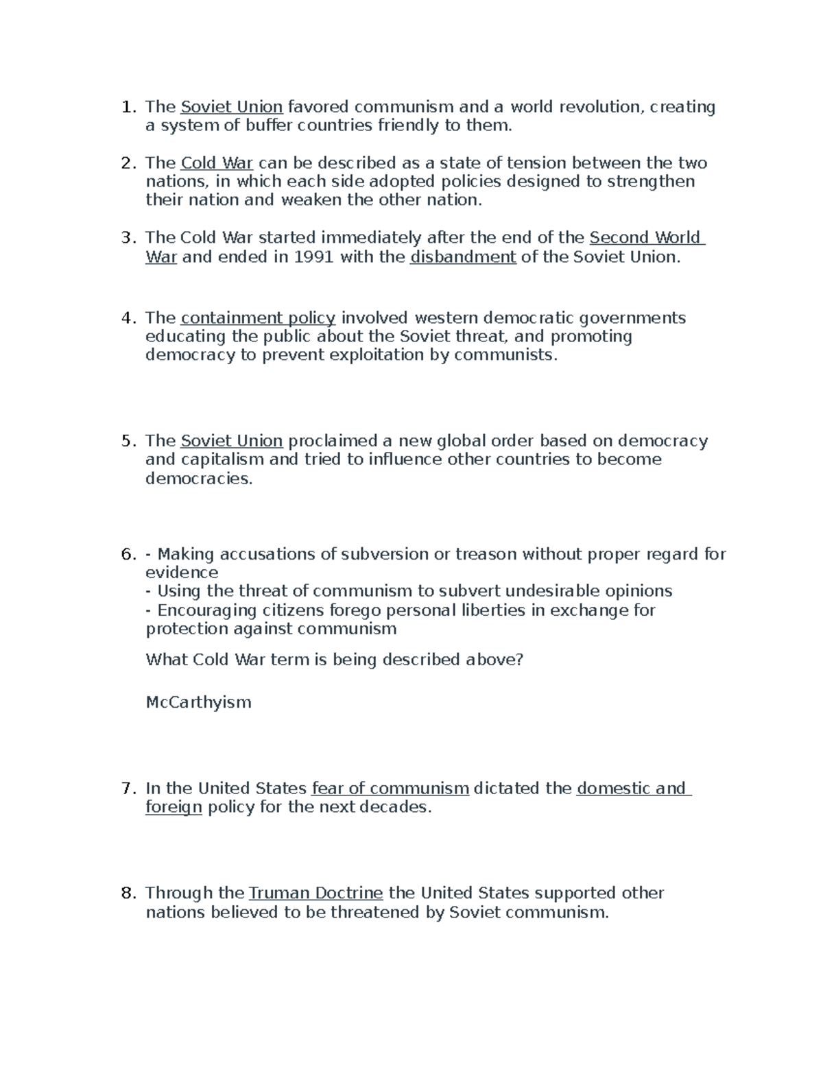 United States History Weekly Quiz 13 - The Soviet Union favored ...