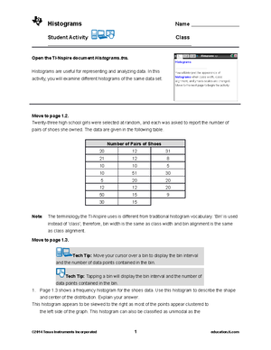 Histograms Teacher answers - MATH NSPIRED Math Objectives Students will ...
