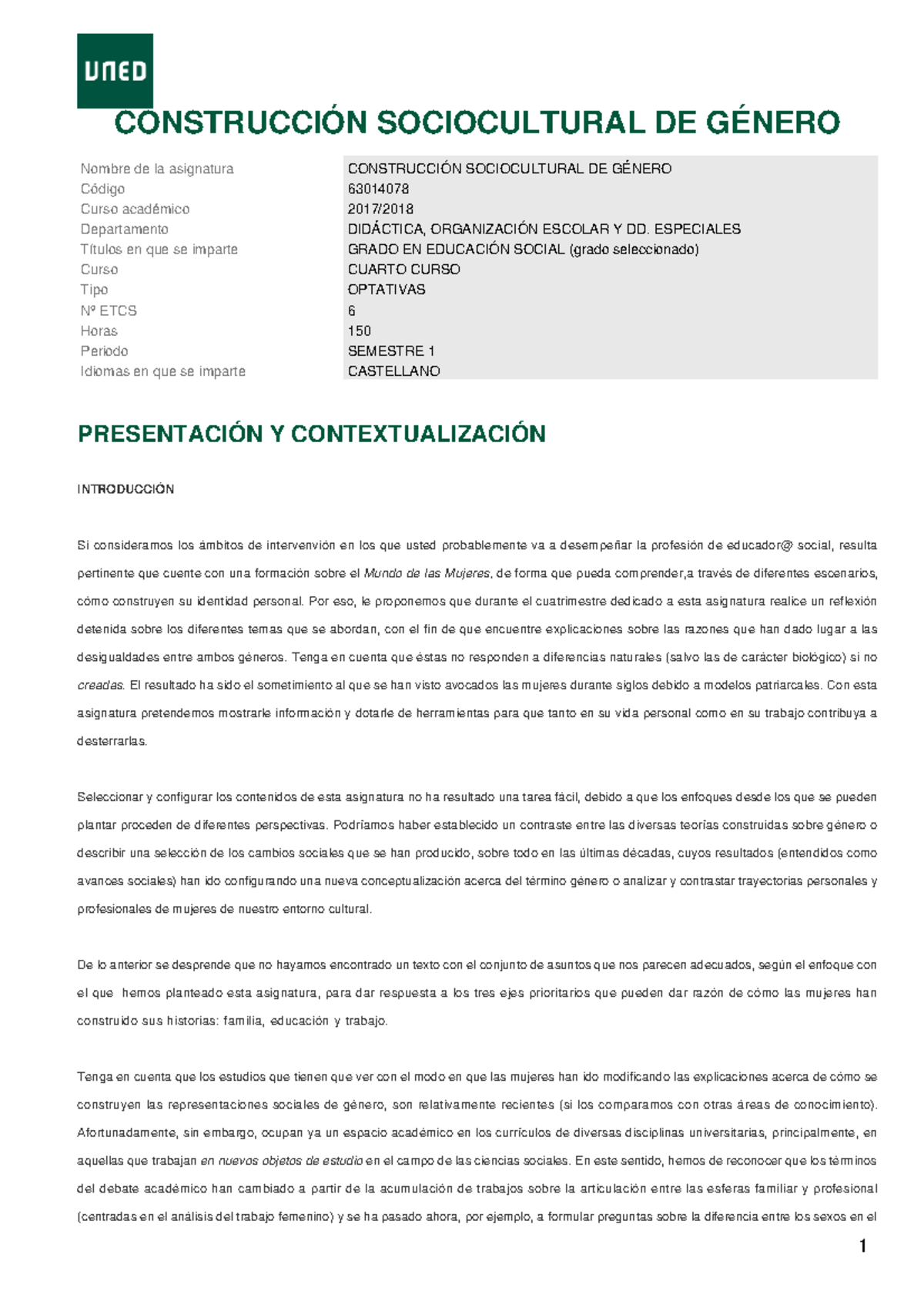 Guia construcción sociocultural de genero - CONSTRUCCIÓN SOCIOCULTURAL ...