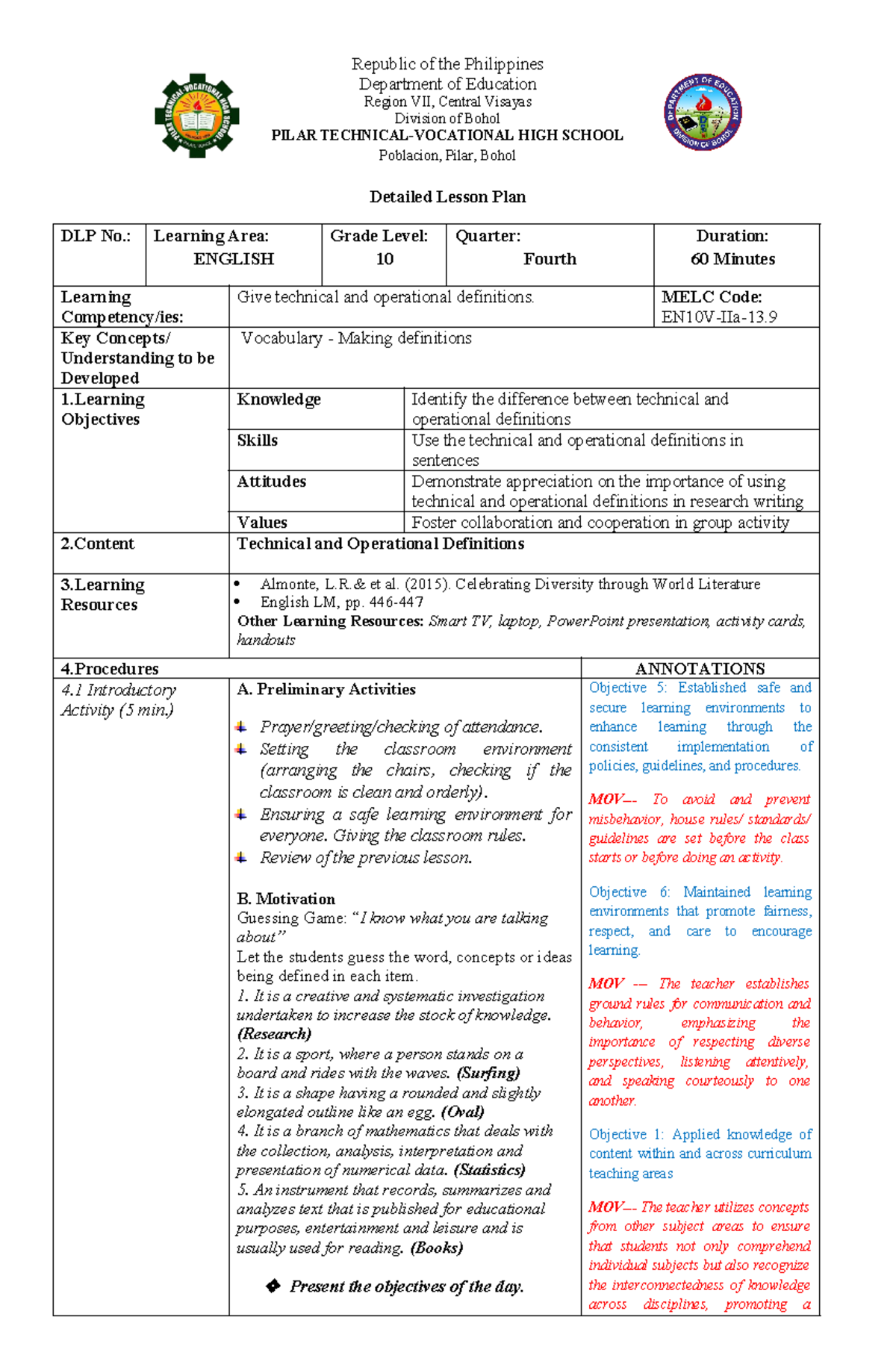 Technical and Operational Definitions - Republic of the Philippines ...