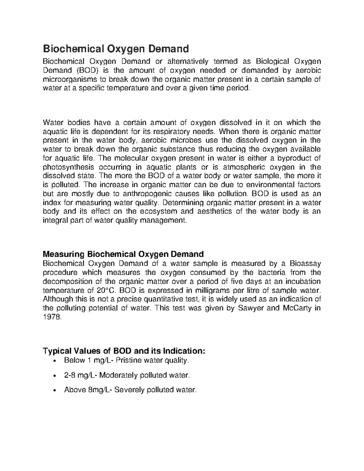 Biochemical Oxygen Demand - Biochemical Oxygen Demand Biochemical ...