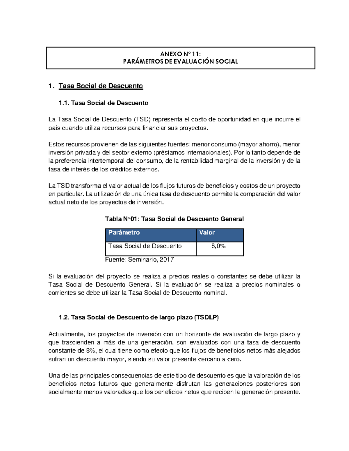 Anexo 11 directiva 001 2019 EF6301 - 1. Tasa Social de Descuento 1 ...