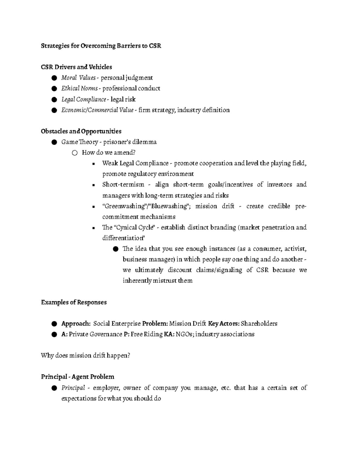 Full Lecture Notes - Strategies for Overcoming Barriers to CSR CSR ...