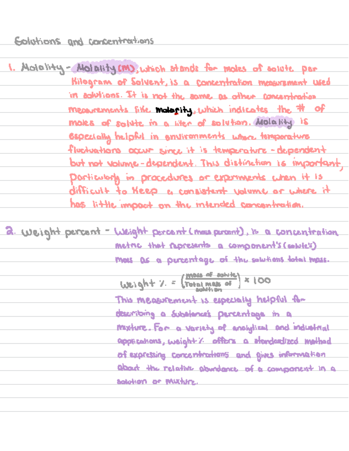 Discussion 7 - Solutions and concentrations 1. Molality - Molality (M ...