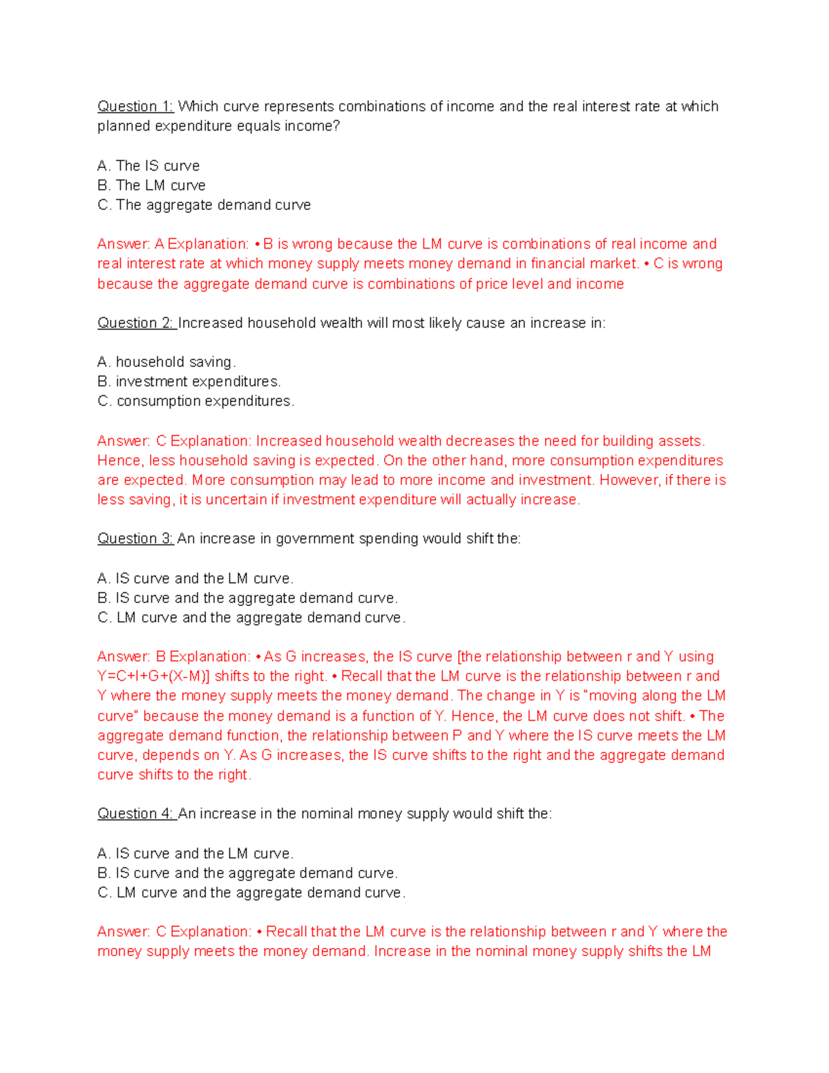 Econ Assignment 11 solved - Question 1: Which curve represents ...