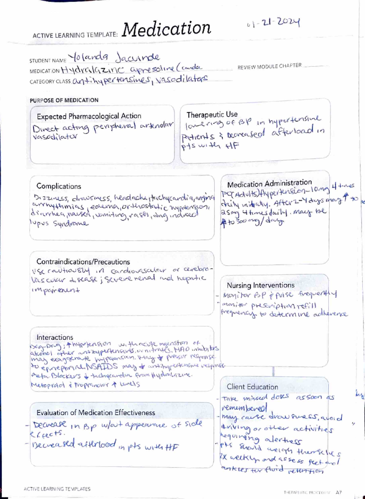 Pharm Med Cards - ACTIVELEARNI NG TEMPLATE: Medication STUDENTNAME ...