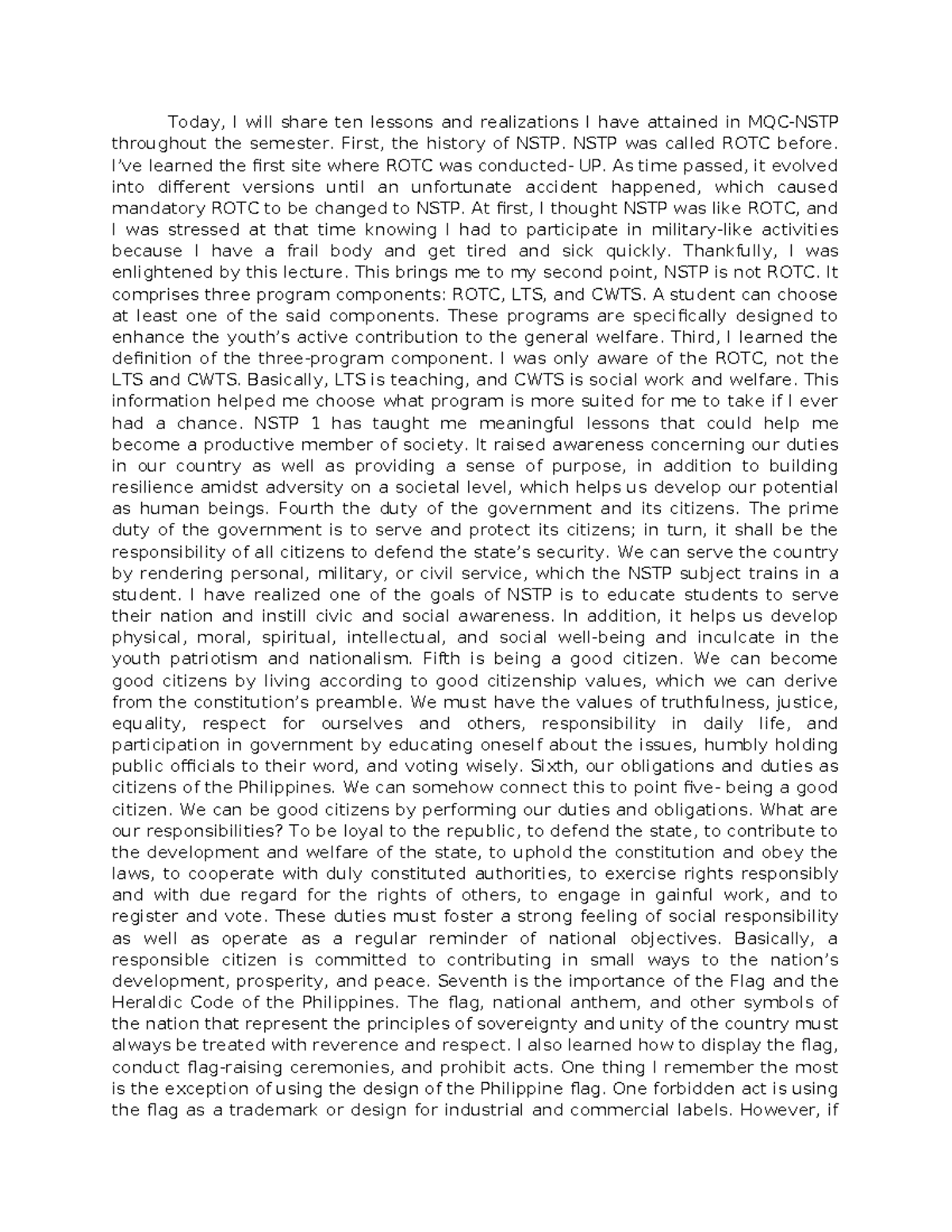 Finals 2 - Today, I will share ten lessons and realizations I have ...