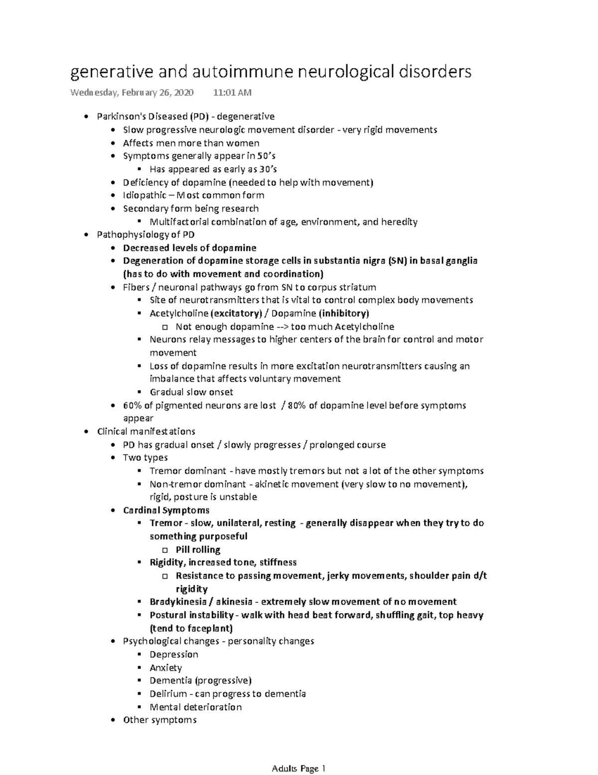 Generative and autoimmune neurological disorders - Parkinson's Diseased ...