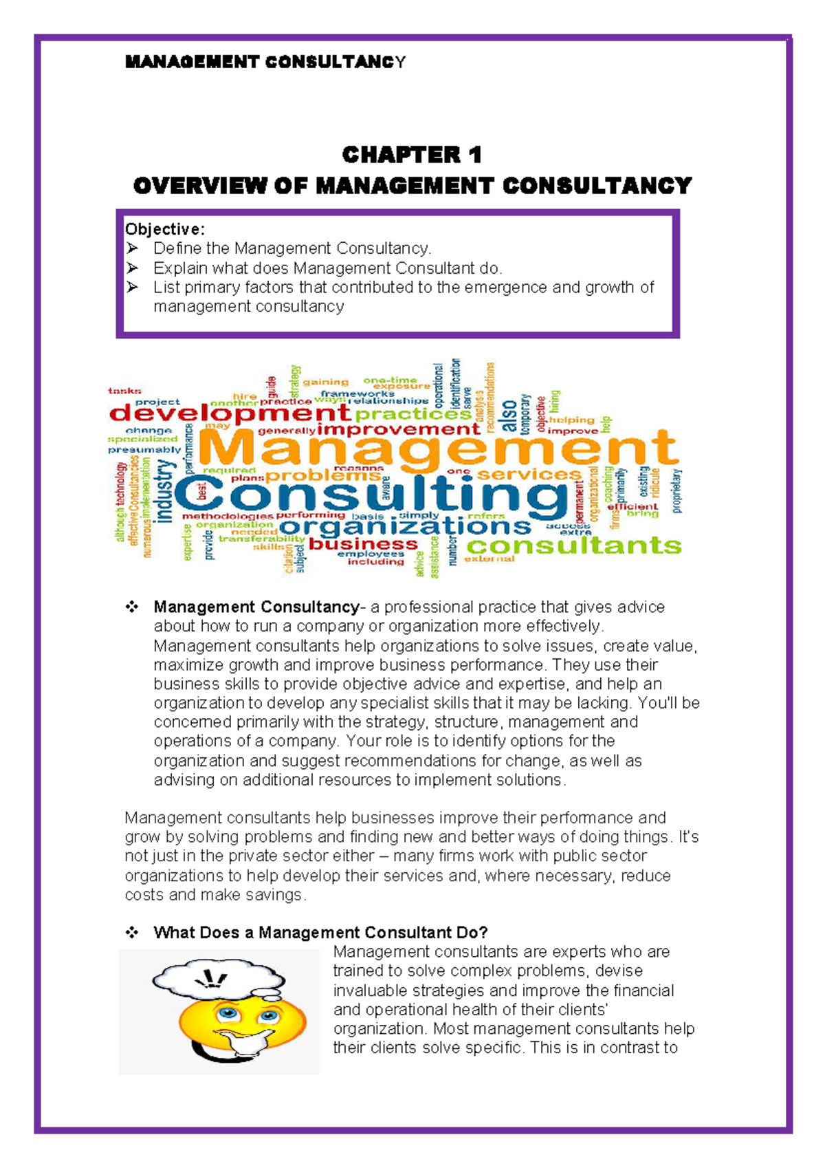 Chapter 1 Overview OF Management Consultancy - CHAPTER 1 OVERVIEW ...