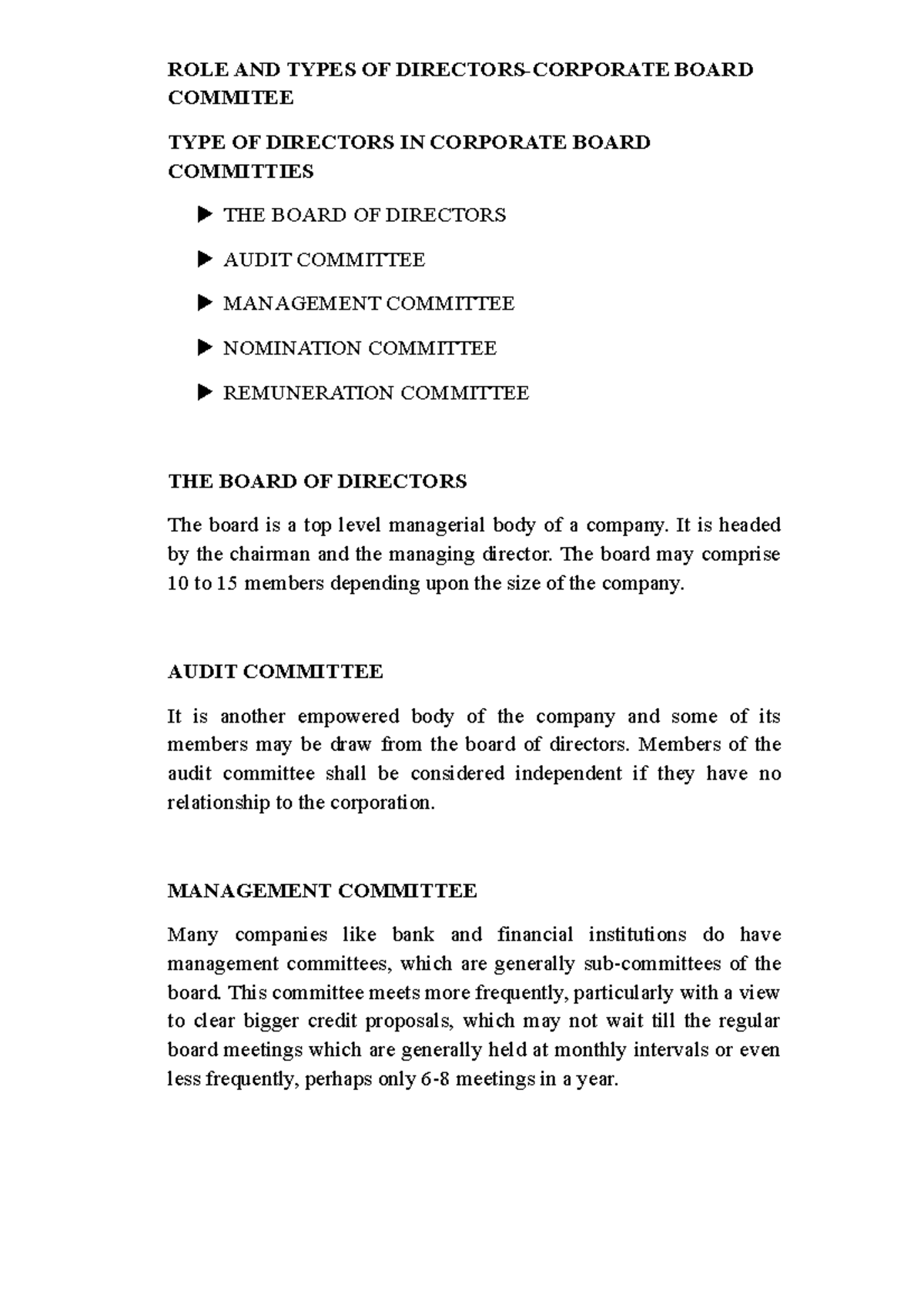 ROLE AND Types OF Directors - ROLE AND TYPES OF DIRECTORS-CORPORATE ...