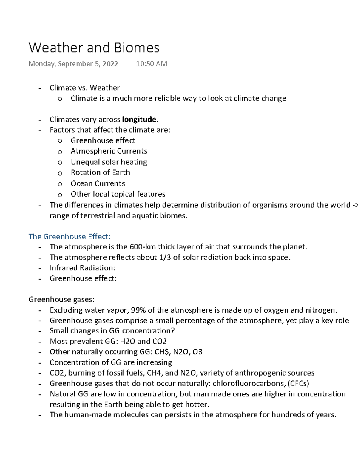 Weather and Biomes - ecology notes - Climate vs. Weather Climate is a ...