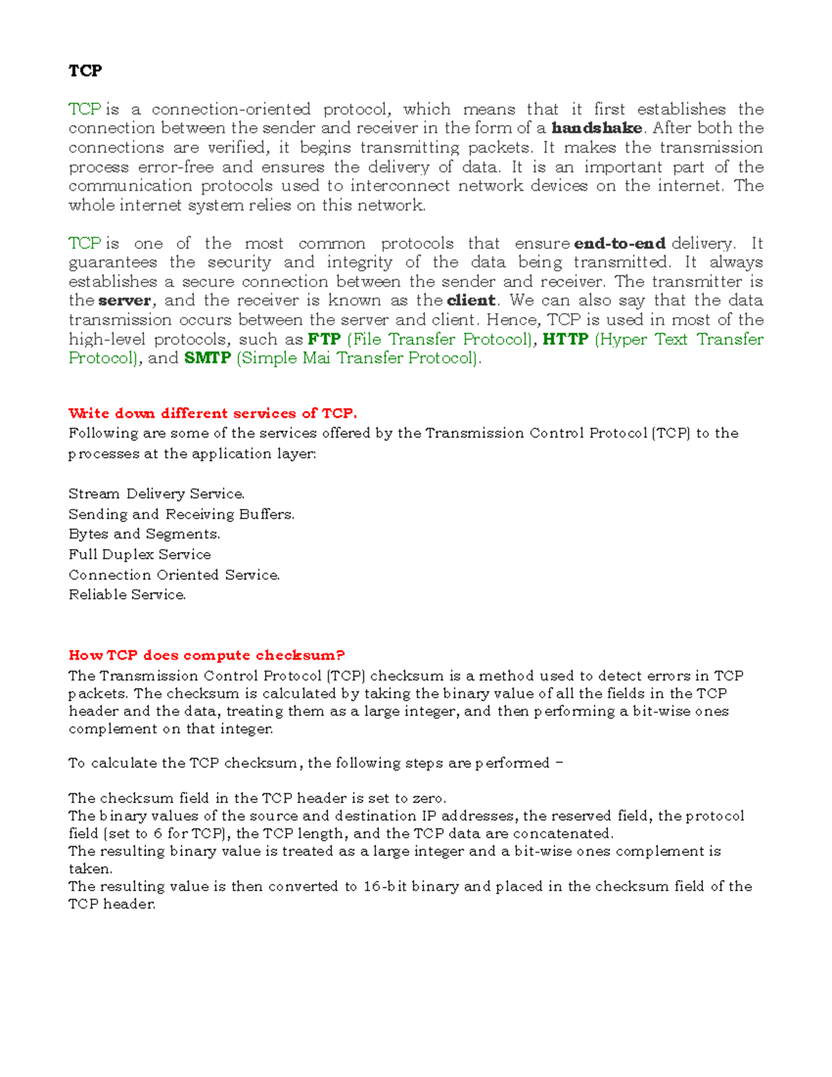 TCP and Telnet - It is very important notes for BCA Student, 20 marks ...