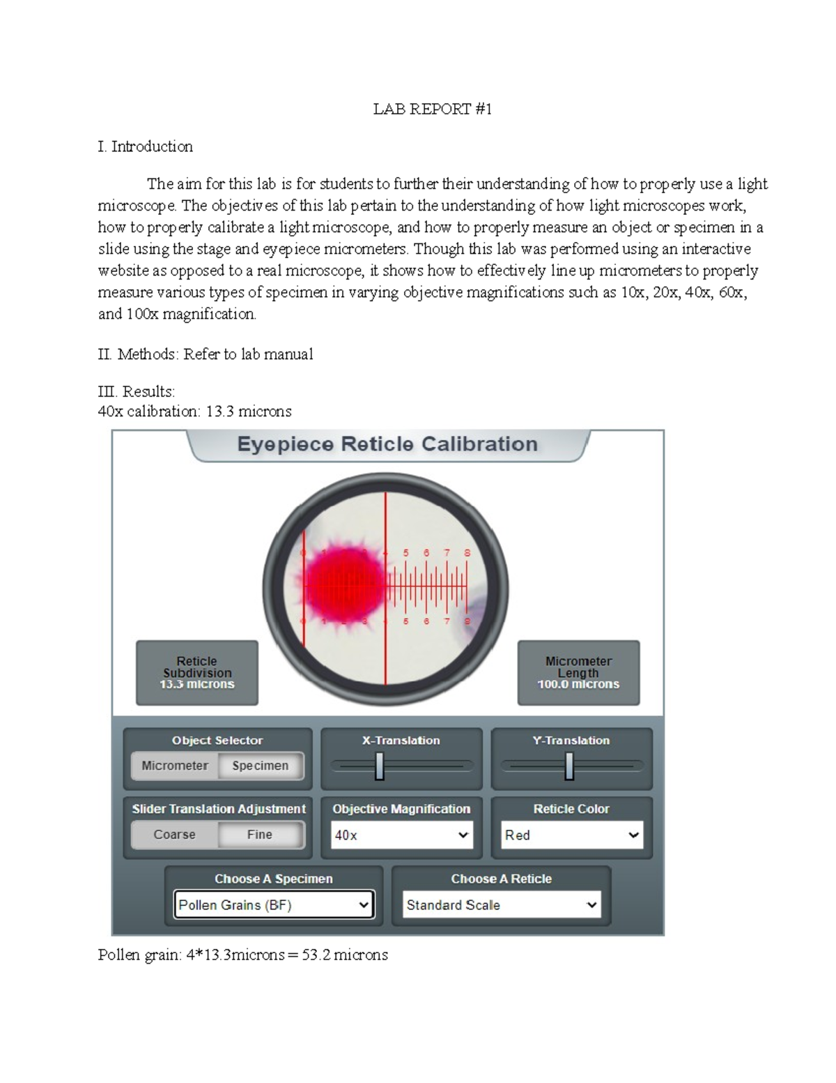 Cell bio lab 1 - cell bio lab completed - LAB REPORT I. Introduction ...