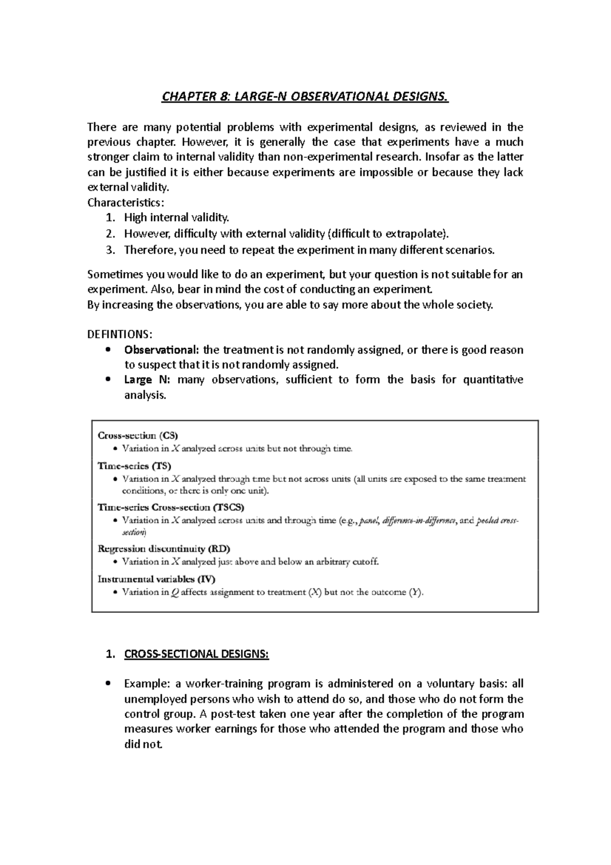 Unit 8. Large N Observational design. Research Design - CHAPTER 8 ...