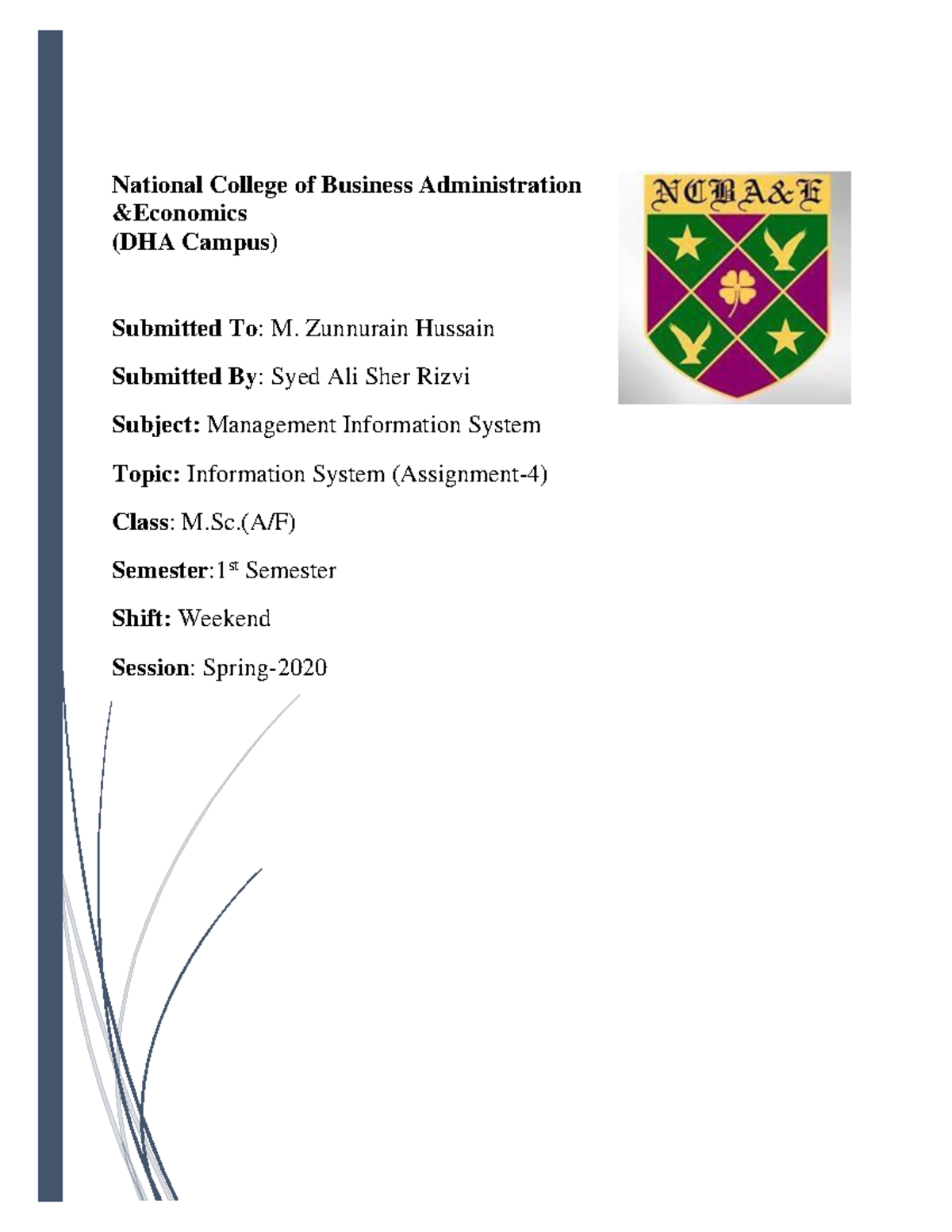 Management Information System Case Study - National College of Business ...