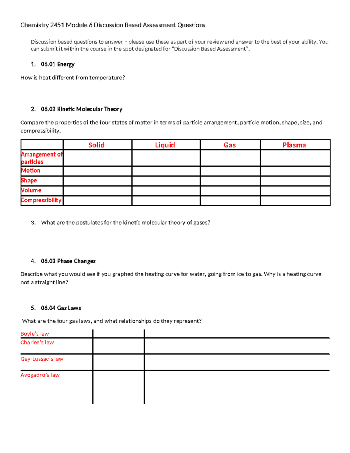 Chemistry 2451 Module 6 Discussion Based Assessment Questions ...