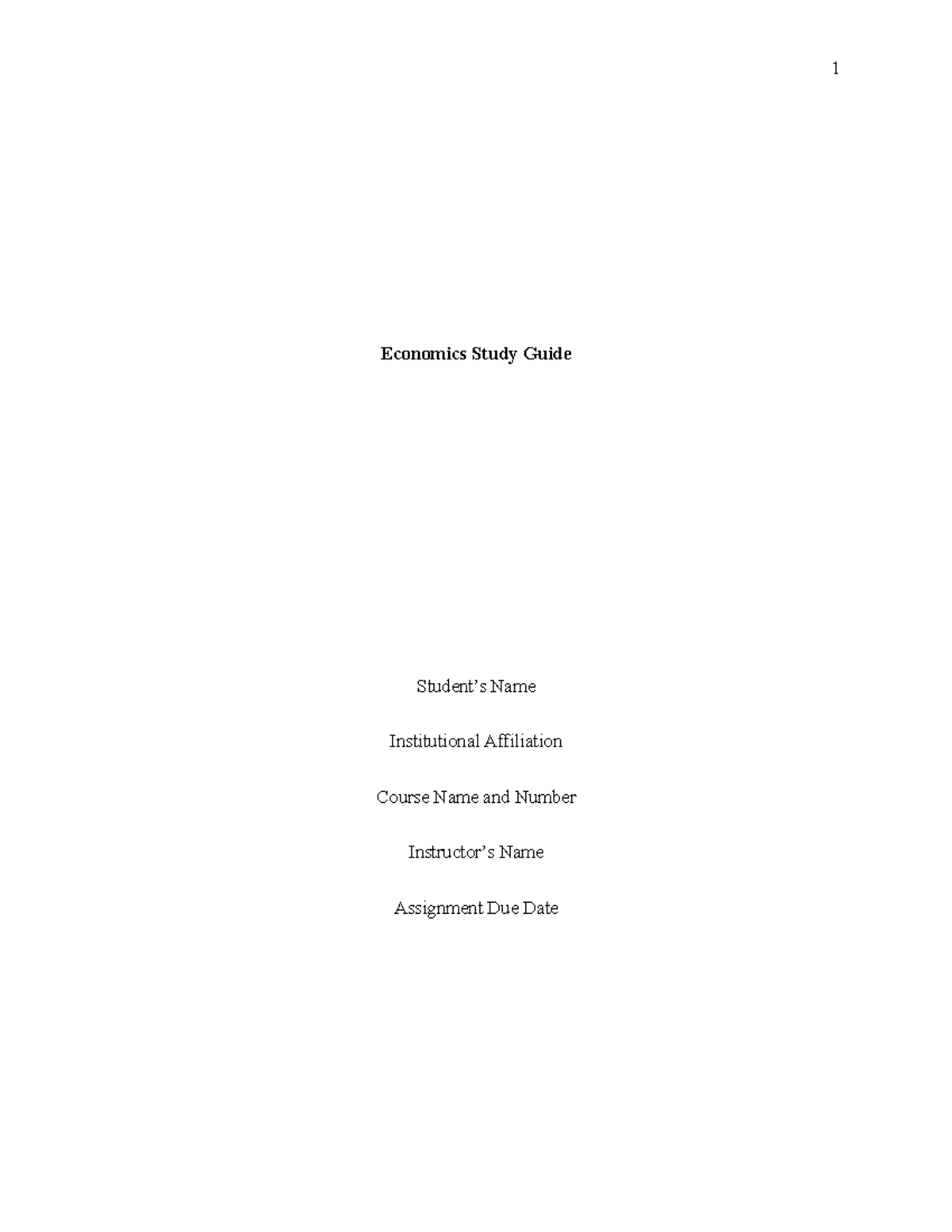 Economics Study Guide - my assignment - 1 Economics Study Guide Student ...