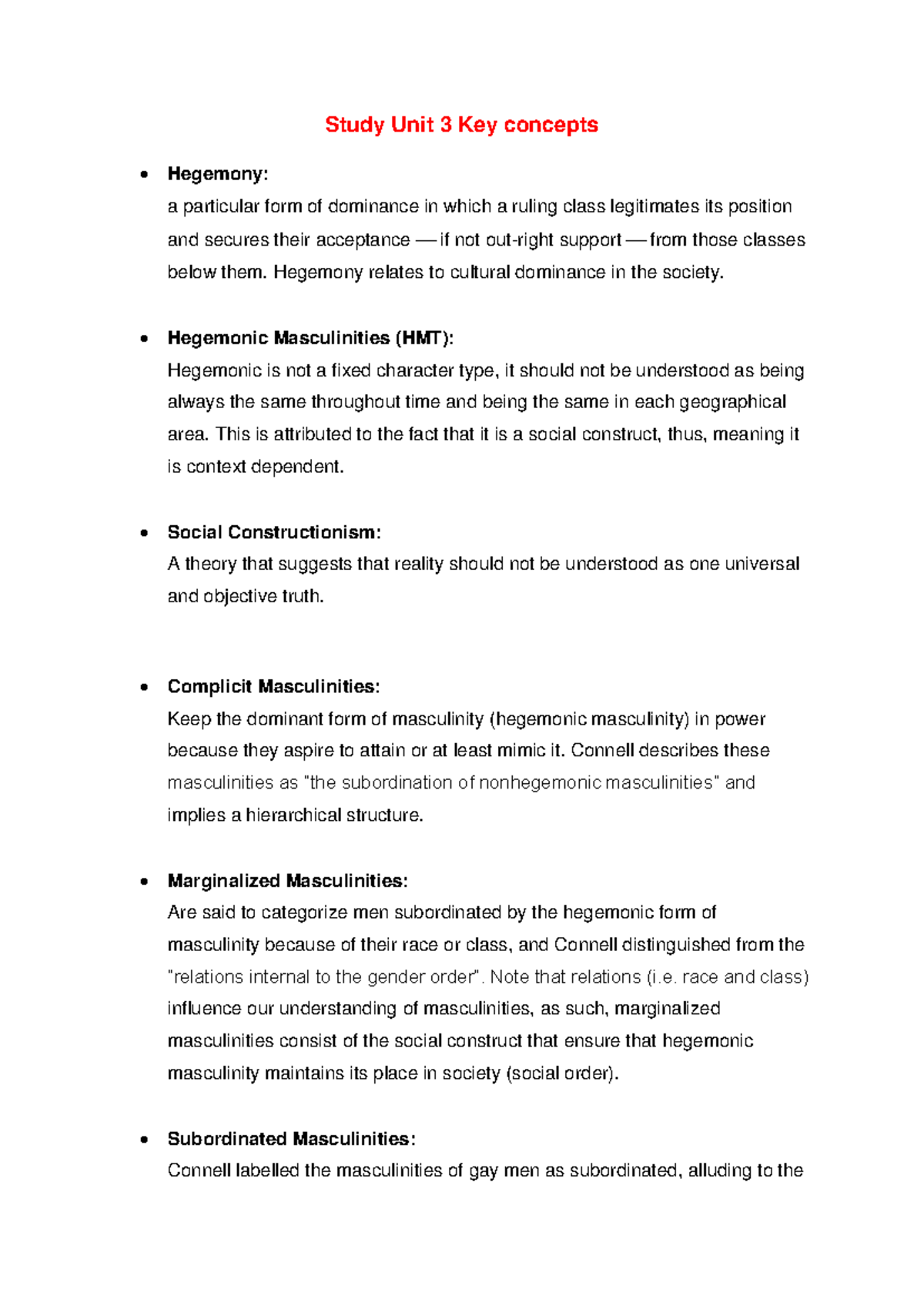 SU3 Key Concepts - Study Unit 3 Key concepts Hegemony: a particular form of dominance in which a ...