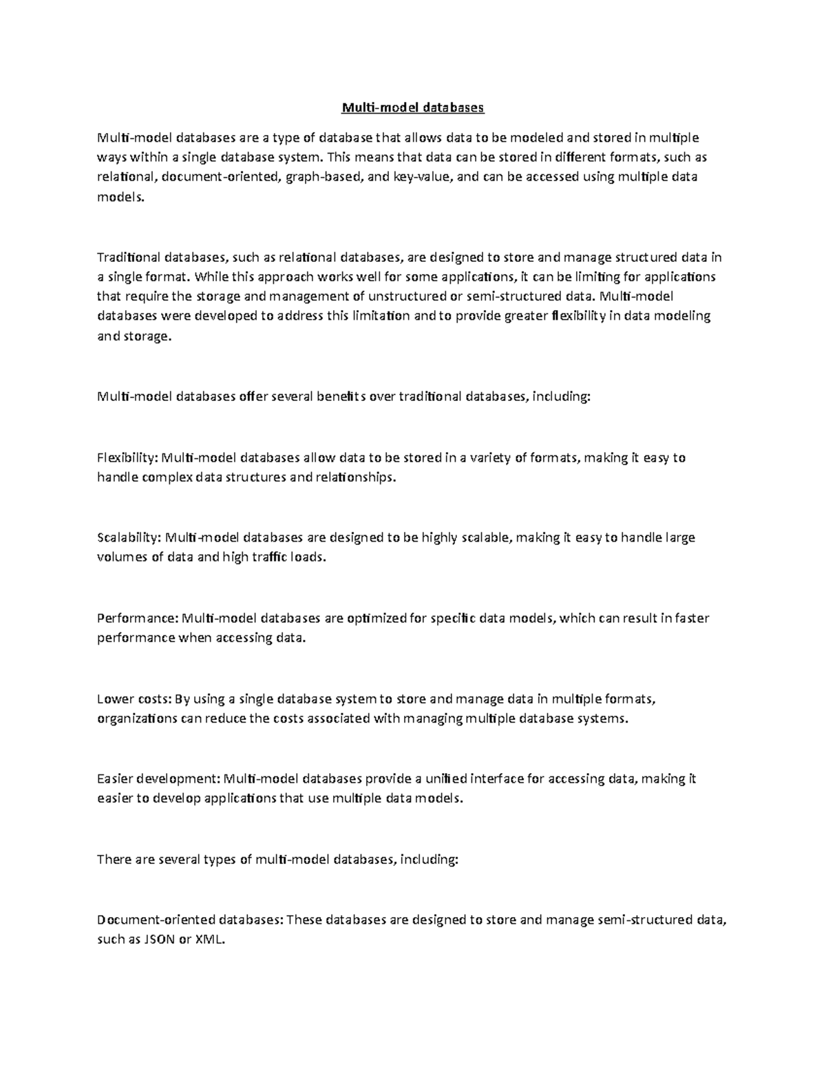 Multi Model Databases This Means That Data Can Be Stored In Different Formats Such