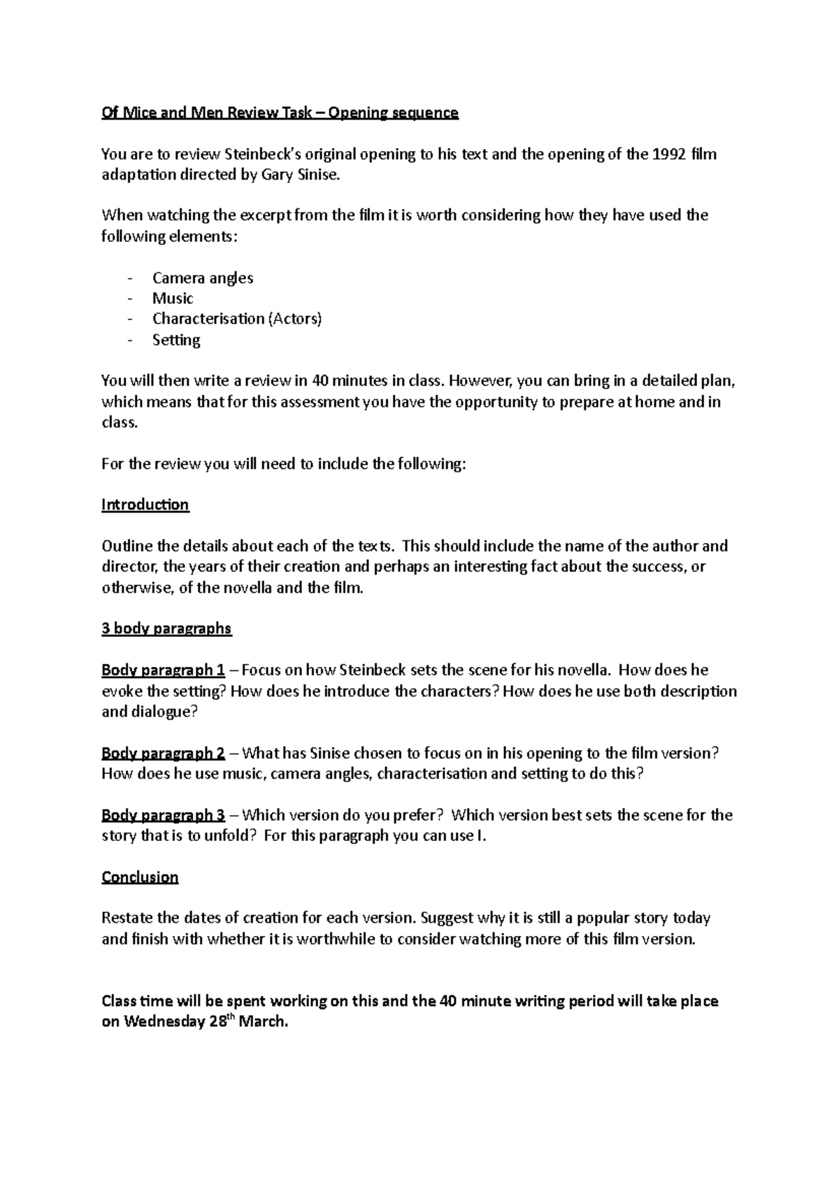 Of Mice and Men Review Task -2018 - Of Mice and Men Review Task ...