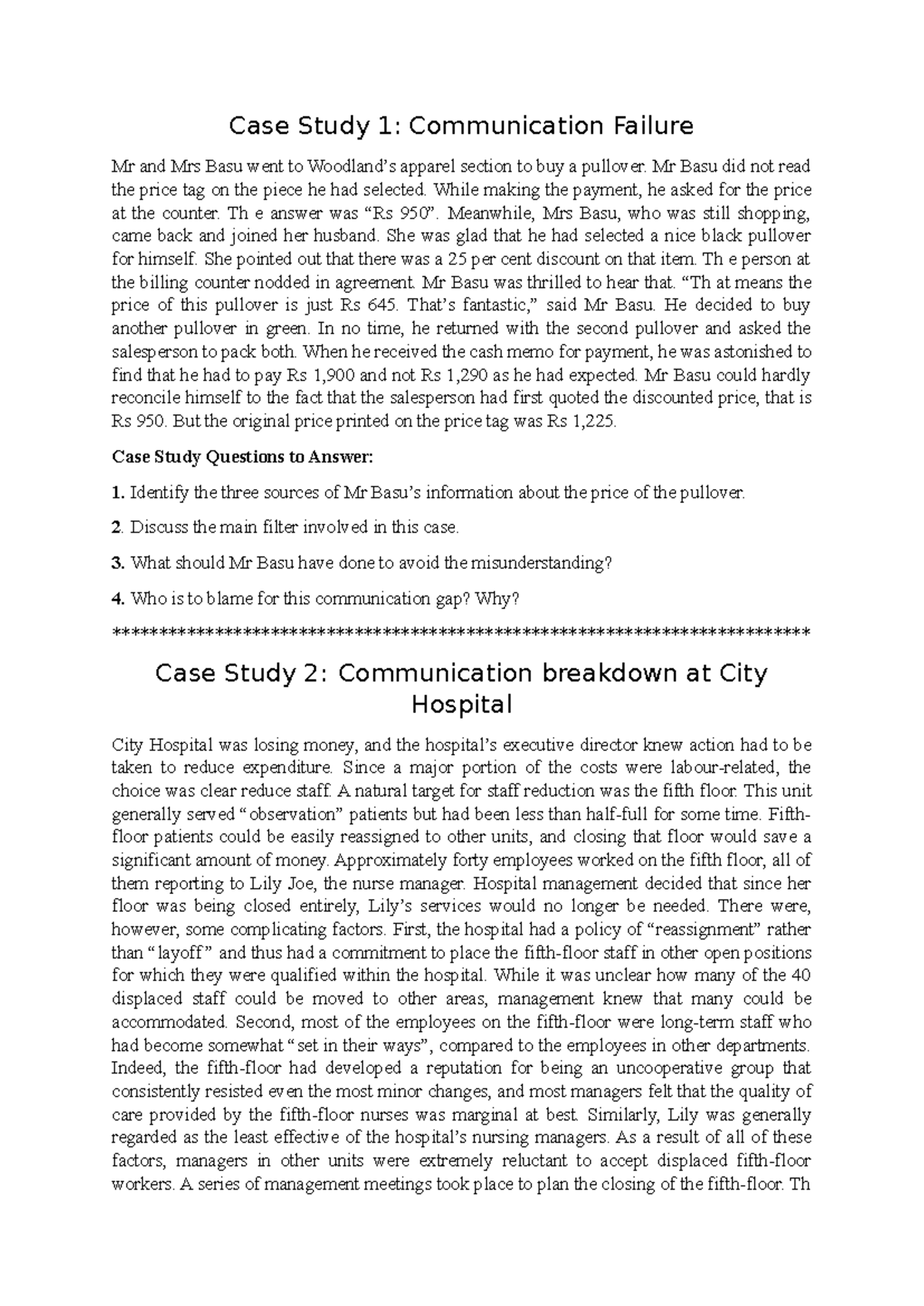Case Study 1 - For Assignment - Case Study 1: Communication Failure Mr ...