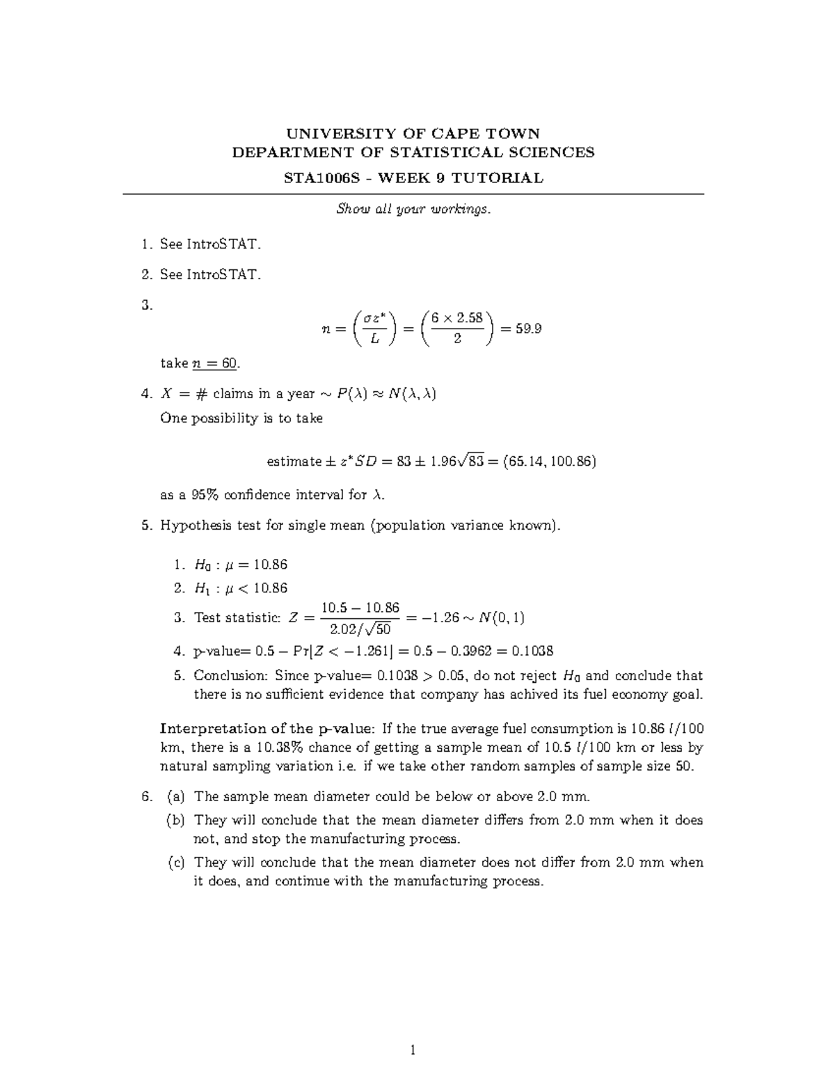 STA1006 S Tutorial Pack Week 9 Solutions-1 - UNIVERSITY OF CAPE TOWN ...