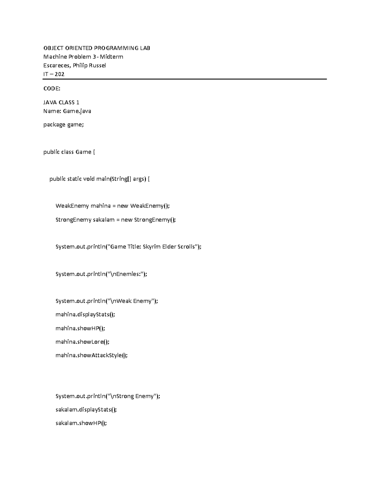 MachineProblem3-Midterm - OBJECT ORIENTED PROGRAMMING LAB Machine ...