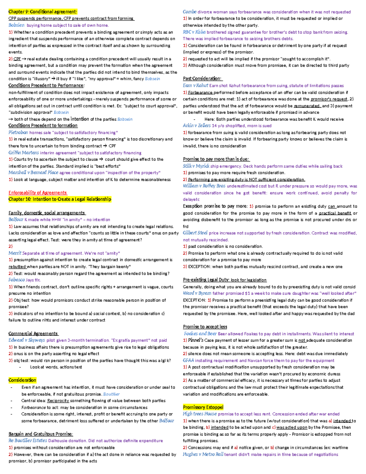 Contracts Cheat Sheet - Chapter 9: Conditional agreement: CPP suspends ...