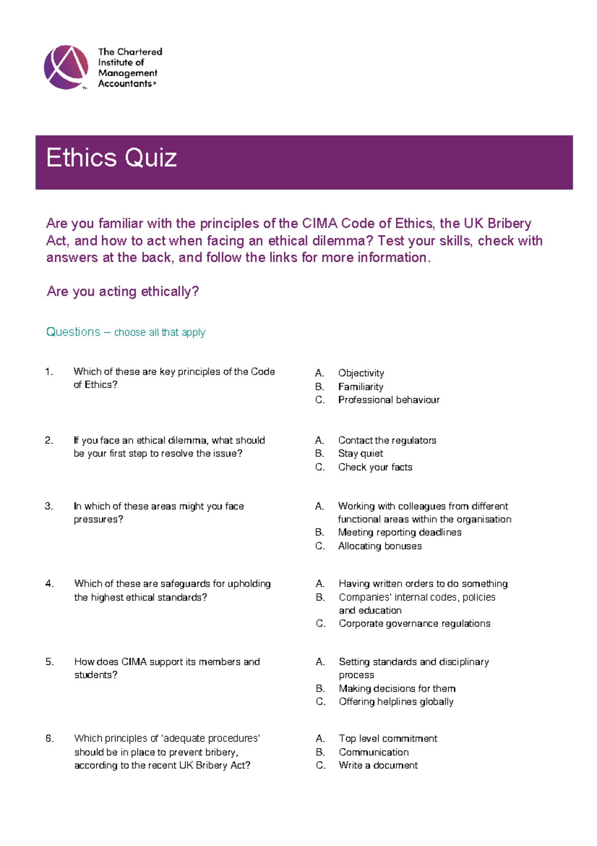 Ethics Quiz 2017 QUESTION AND ANSWER - MSU Main - Studocu
