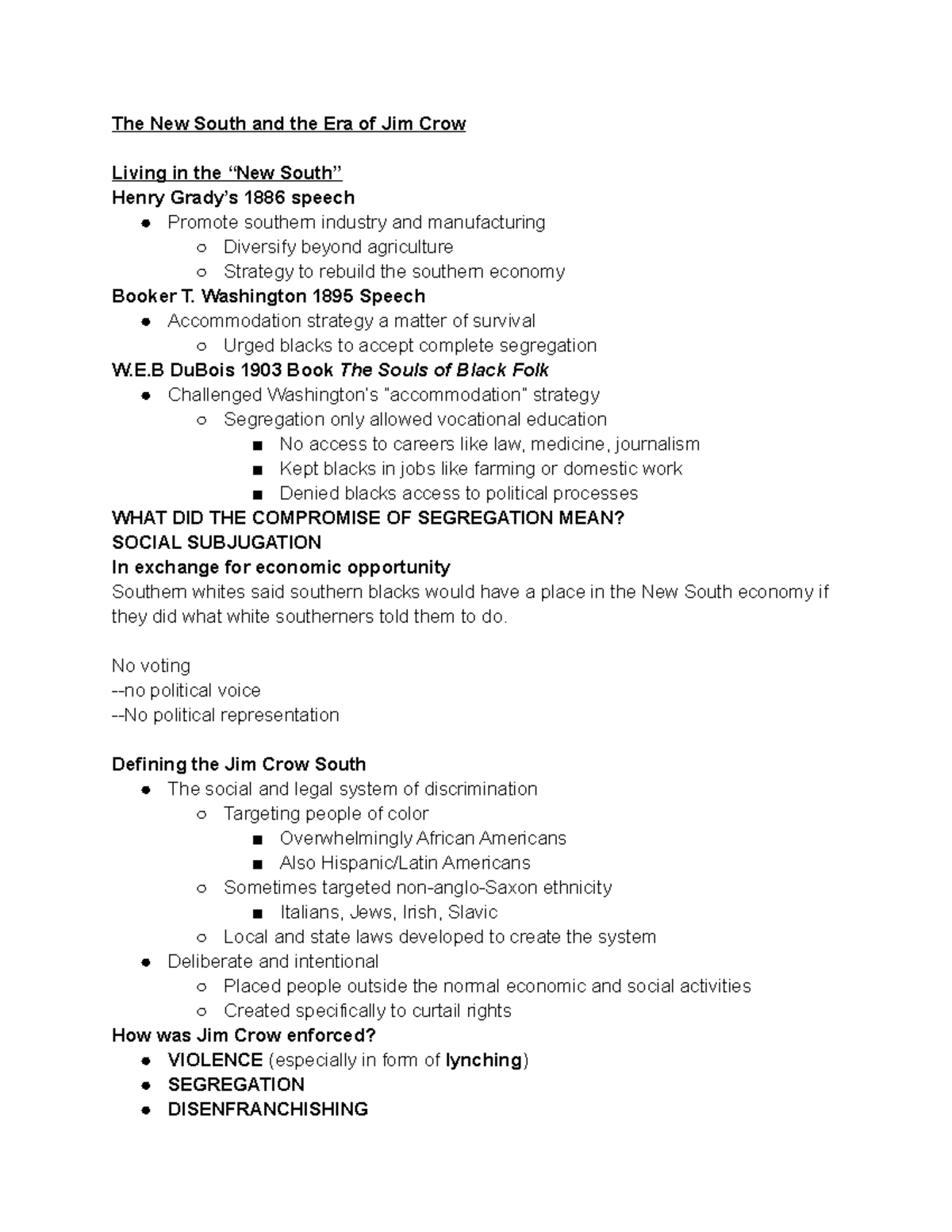 Development of jim crows - The New South and the Era of Jim Crow Living ...