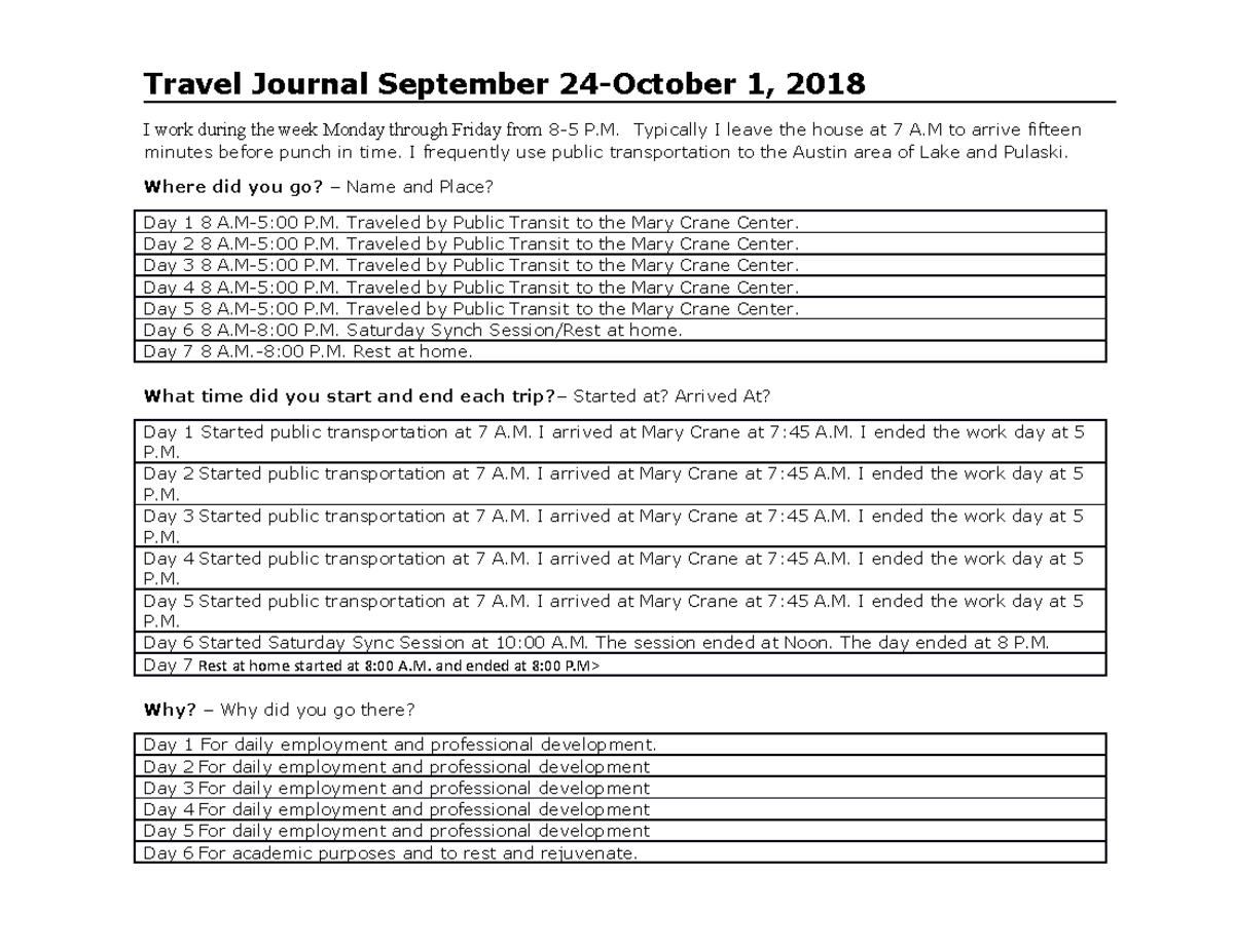 Daily Travel Journal-Edwards - Travel Journal September 24-October 1 ...