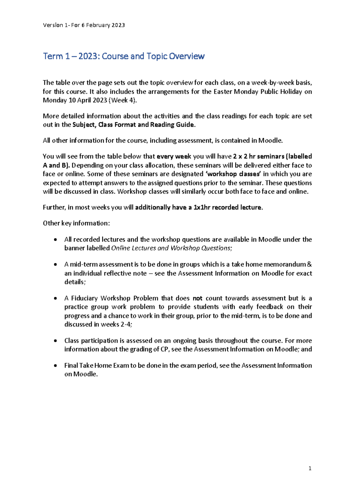 Term 1 2023 Course and Topic Overview v1 - Version 1- For 6 February ...