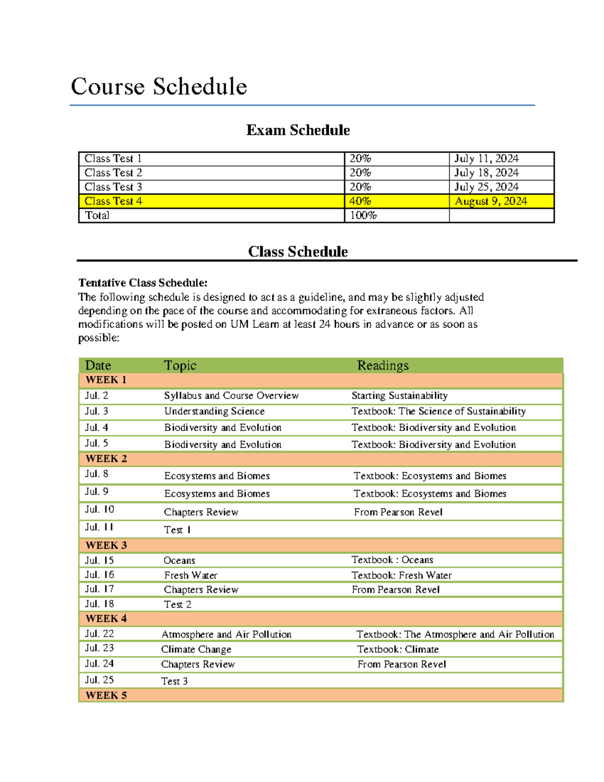 Updated Course Schedule EER1000A01 Summer 2024 - Course Schedule Exam ...
