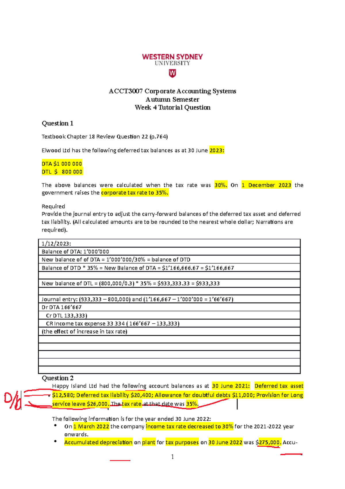 ACCT3007 Week 4 Tutorial Question - ACCT3007 Corporate Accounting ...