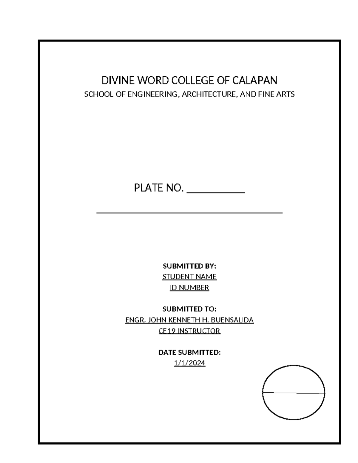 Plate Front PAGE Template - bs civil engineering - DIVINE WORD COLLEGE ...