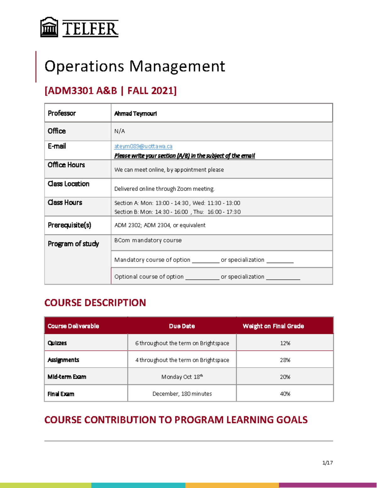 Syllabus 2021 Operations Management - Operations Management [ADM3301 A ...
