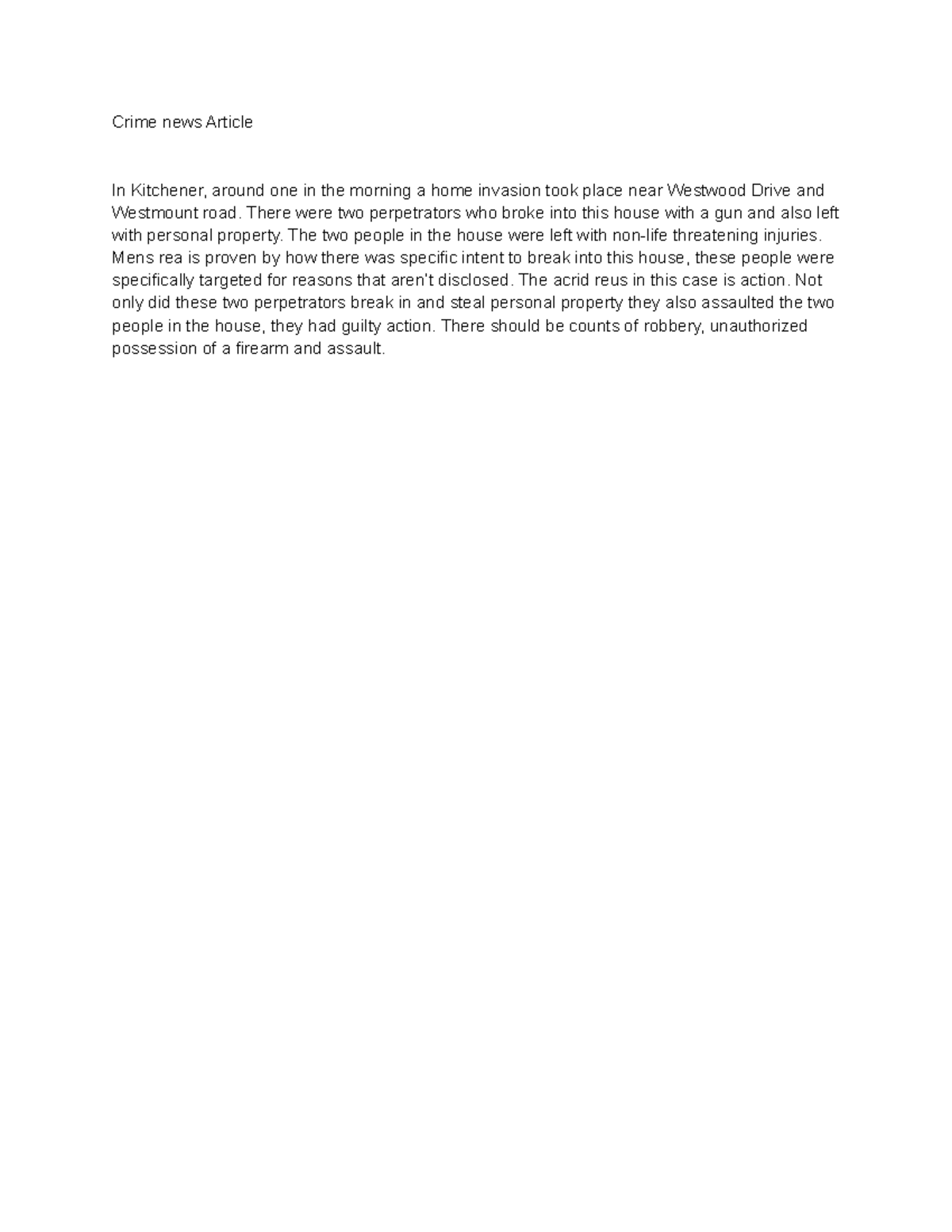 Crime new article - Tasks - Crime news Article In Kitchener, around one ...