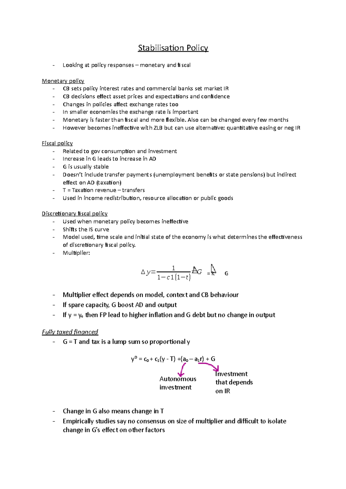 Stabilisation Policy lecture 15 - Stabilisation Policy Looking at ...