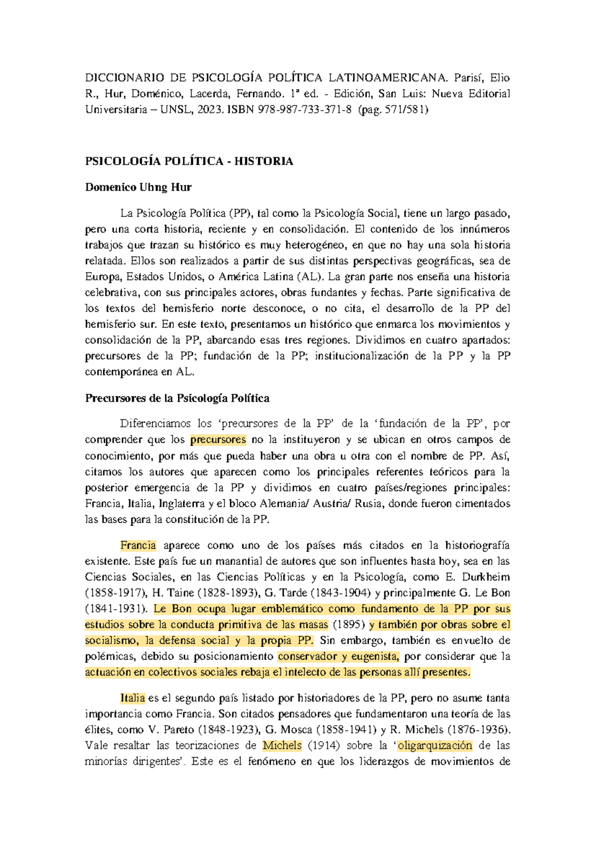 Historia Psicologia Politica Domenico Hur (Diccionario) - DICCIONARIO ...